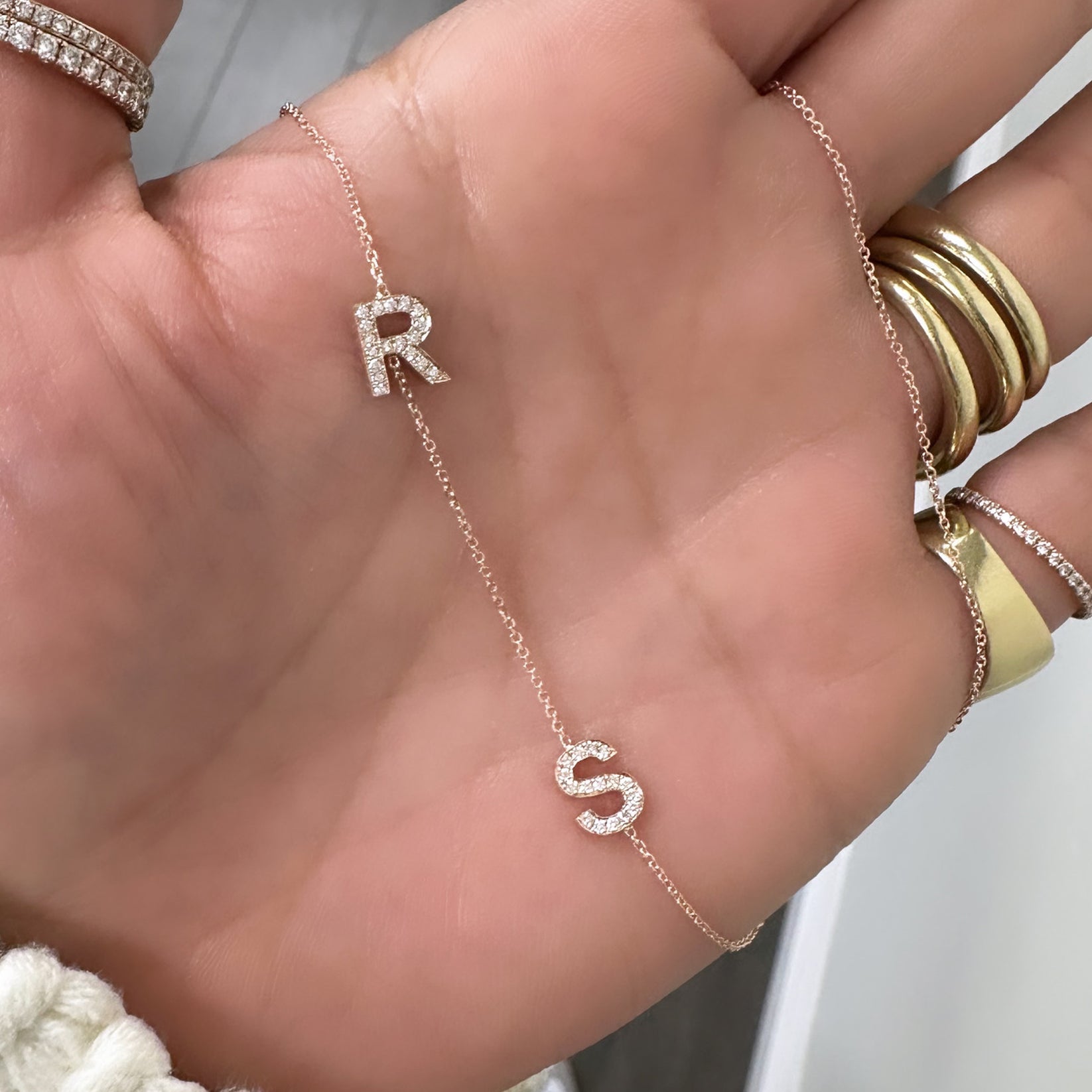 14K Gold Asymmetrical Diamond Double Initial Necklace – Nana Bijou