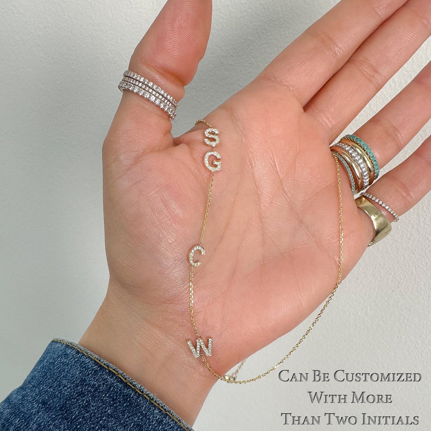 14K Gold Asymmetrical Diamond Double Initial Necklace – Nana Bijou