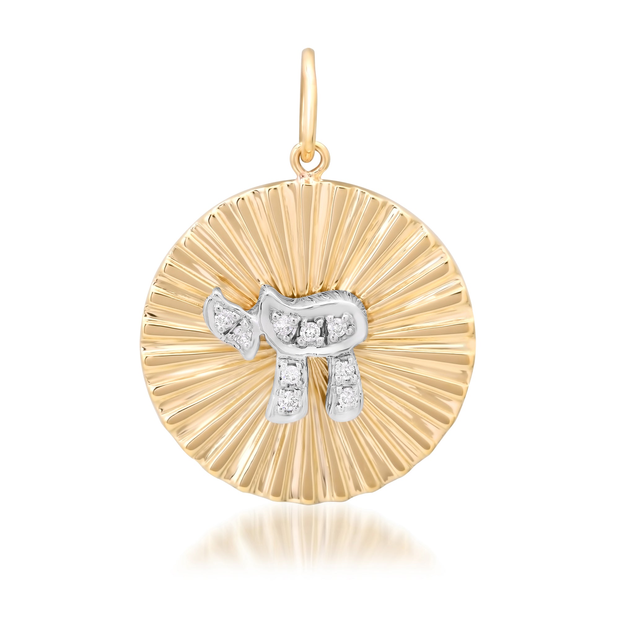 14K Gold Pavé Diamond Hebrew Chai Fluted Round Medallion Pendant – Nana ...
