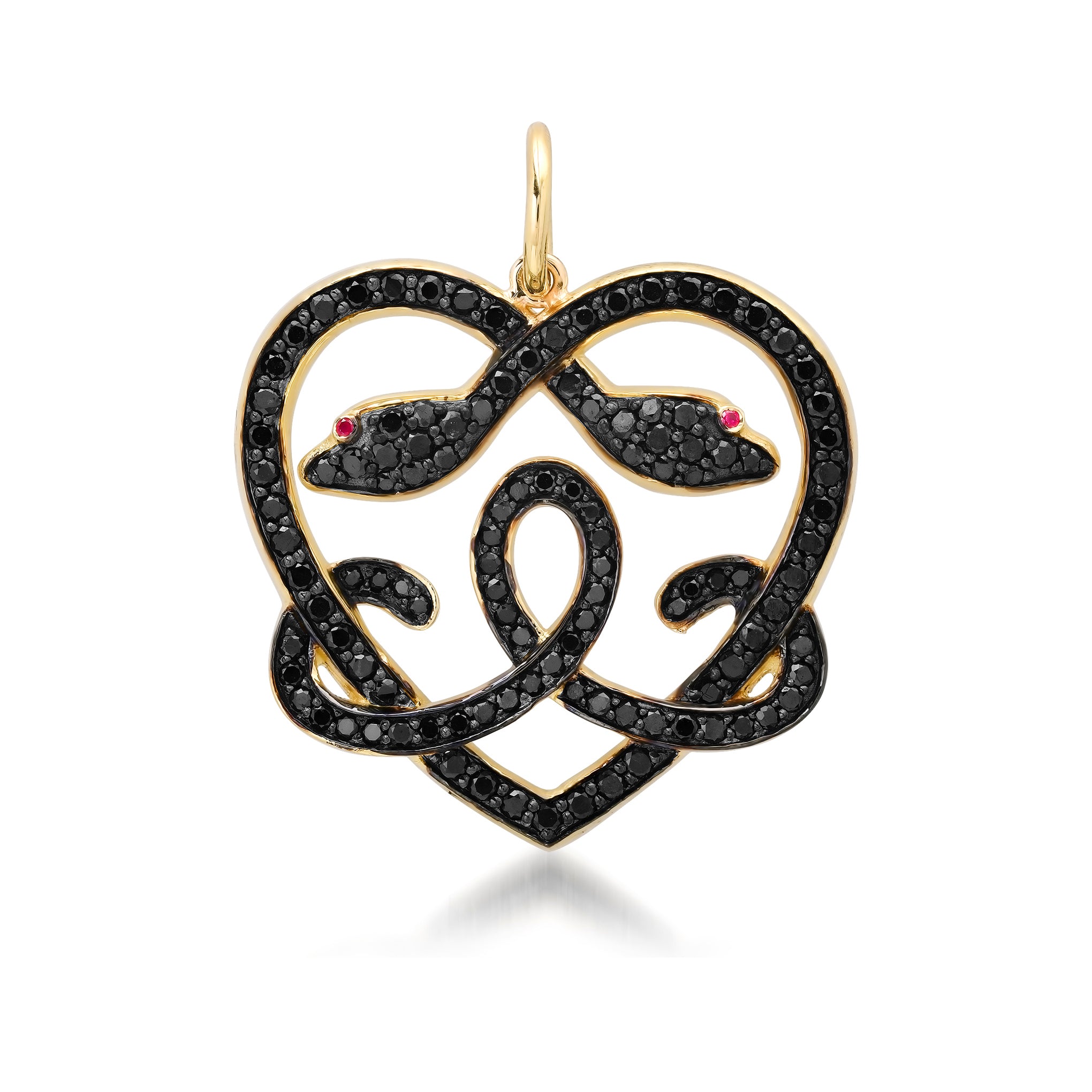 14K Gold Pavé Black Diamond & Ruby Ouroboros Heart Pendant – Nana Bijou