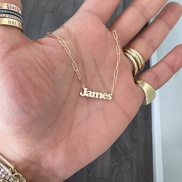 14K Gold Mini Nameplate Pendant Necklace ~ Block Font – Nana Bijou