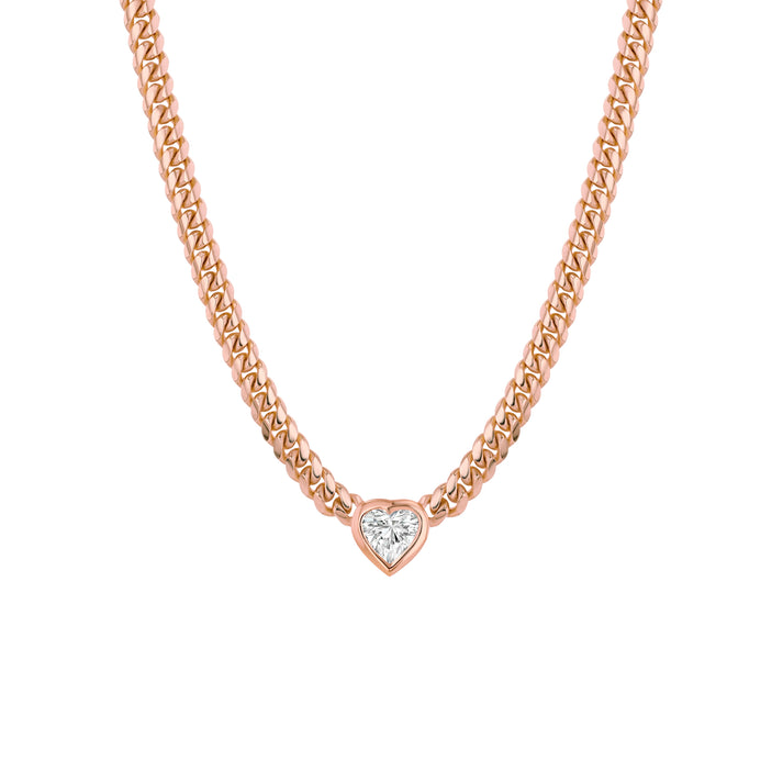 14K Gold Diamond Heart Solitaire Miami Cuban Link Chain Necklace – Nana ...