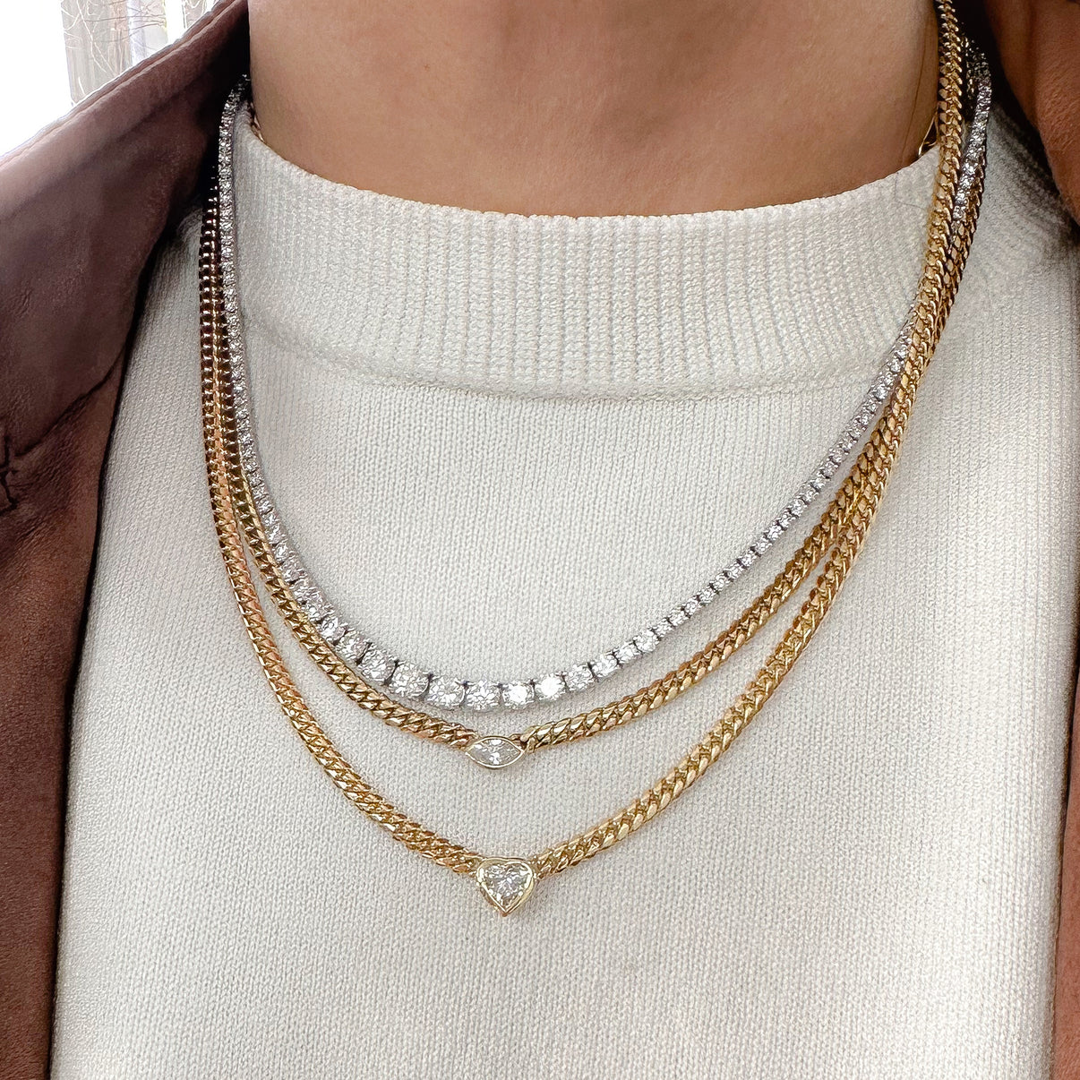 14K Gold Diamond Heart Solitaire Miami Cuban Link Chain Necklace – Nana ...
