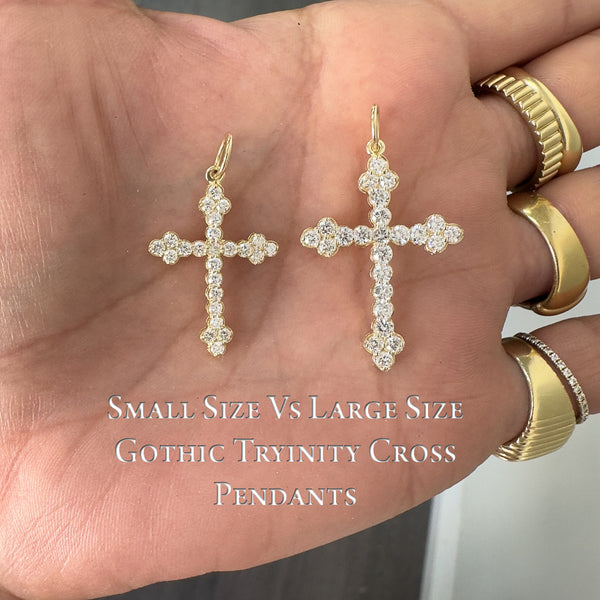 14K Gold Diamond Gothic Trinity Cross Necklace ~ Large Size – Nana Bijou