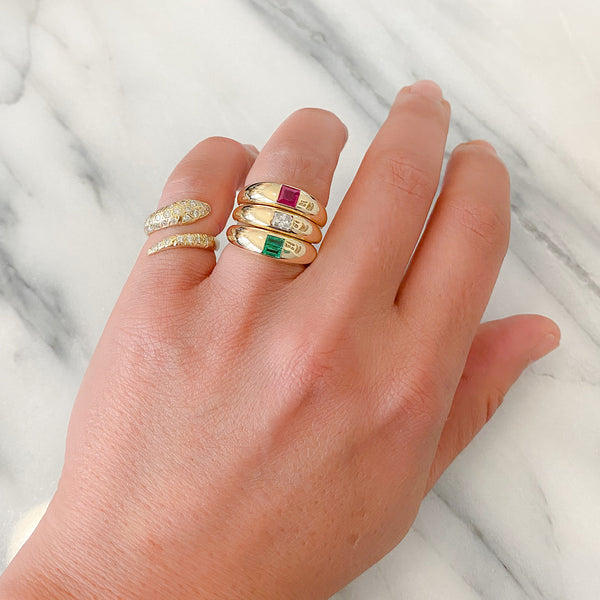 14K Gold Burmese Ruby Step Cut Solitaire Domed Stack Ring ~ LIMITED ED ...