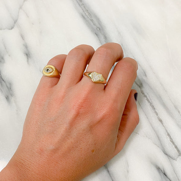 14K Gold Pavé Diamond Heart Signet Ring – Nana Bijou