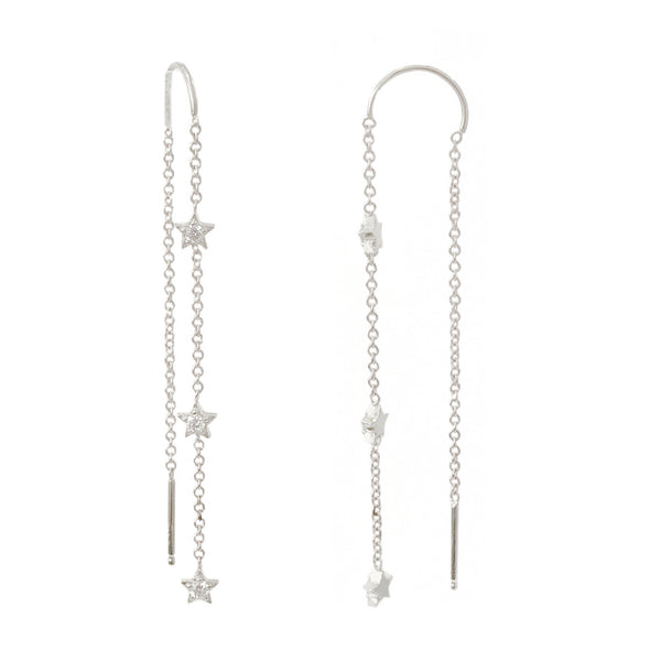 14K Gold Triple Diamond Star Threader Chain Earrings – Nana Bijou