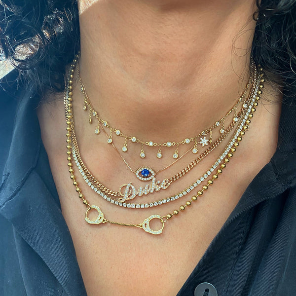 14K Gold Pavé Diamond Nameplate Pendant Necklace ~ Script Font – Nana Bijou