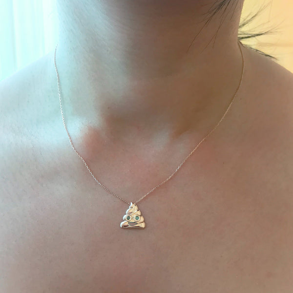 14K Gold Black Diamond Poop Emoji Necklace – Nana Bijou