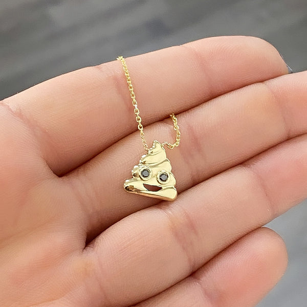 14K Gold Black Diamond Poop Emoji Necklace – Nana Bijou